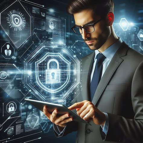 Premium Photo Data Protection And Cyber Security A Businessman Using A Digital Tablet To