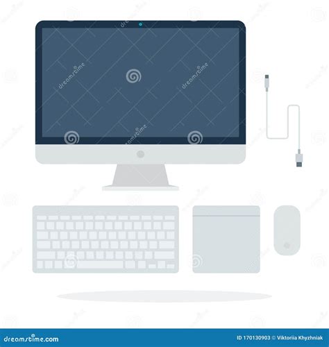 Computer Monitor Keyboard Mouse And Accessories Stock Vector Illustration Of Isolated Media