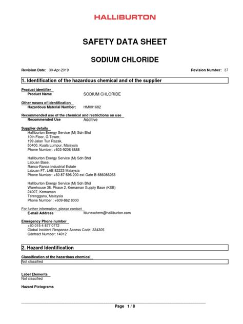 Sds Nacl Pdf Dangerous Goods Firefighter