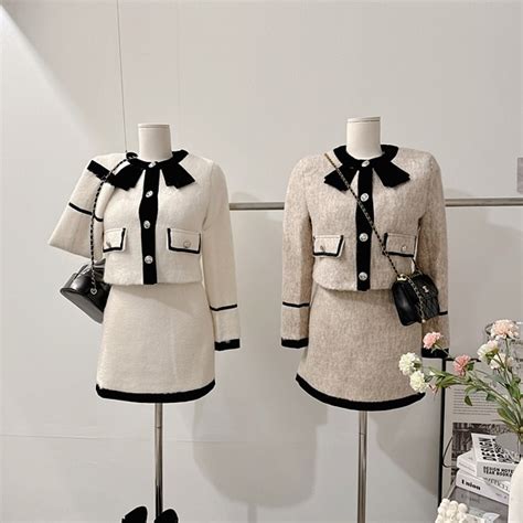 이프유마인 당일발송 자켓스커트set페미닌 봄 모니카 벨벳 리본 타이 트위드 배색 앙고라 밍크 퍼 누빔 크롭 숏 자켓 A라인 플레어 미니 스커트 투피스 세트