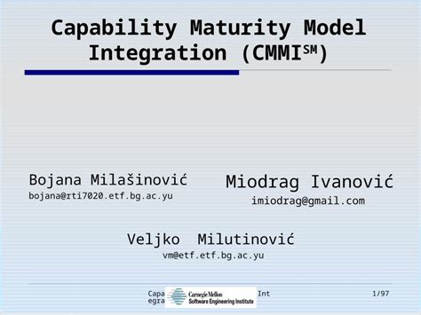 Ppt Capability Maturity Model Integration 1 97 Capability Maturity Model Integration Cmmi Sm