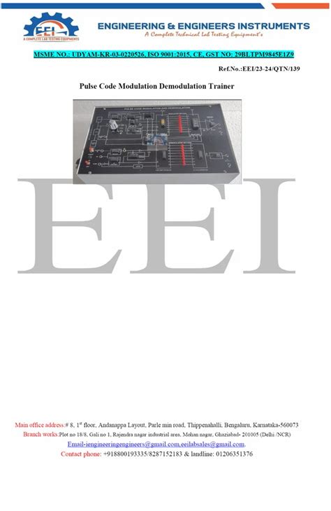 Digital Pulse Code Modulation Demodulation Trainer For Laboratory Model Name Number AC At