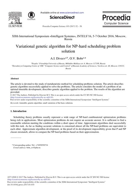 Pdf Variational Genetic Algorithm For Np Hard Scheduling Problem Solution