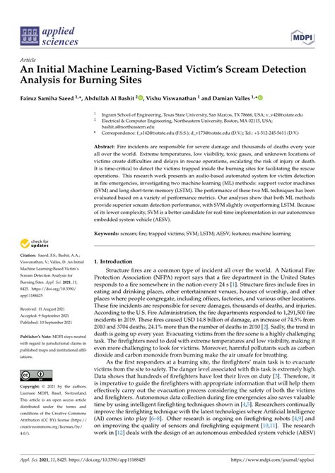 Pdf An Initial Machine Learning Based Victims Scream Detection Analysis For Burning Sites