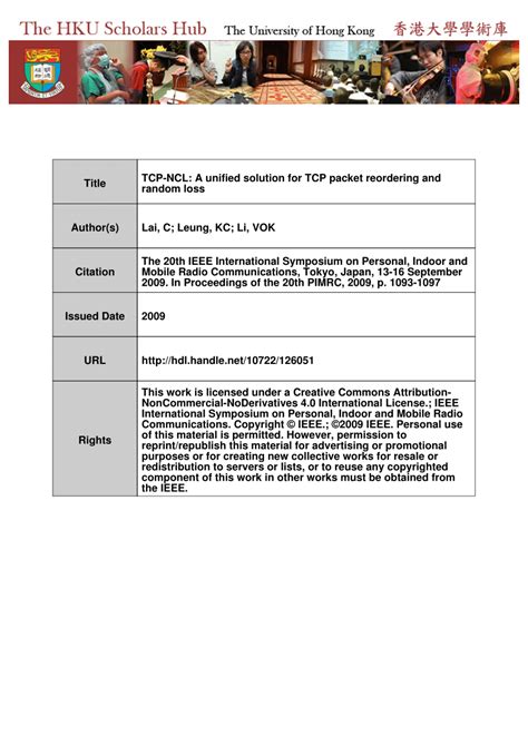 Pdf Tcp Ncl A Unified Solution For Tcp Packet Reordering And Random Loss