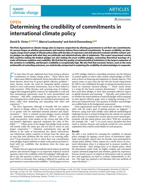 Pdf Determining The Credibility Of Commitments In International Climate Policy