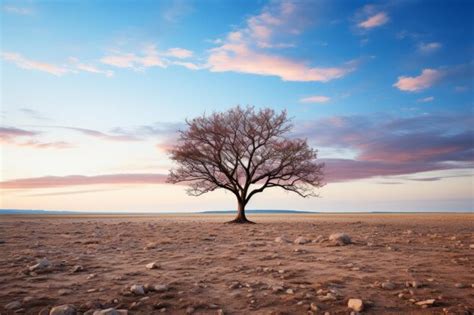 Premium AI Image A Lone Tree Stands In The Middle Of An Empty Field