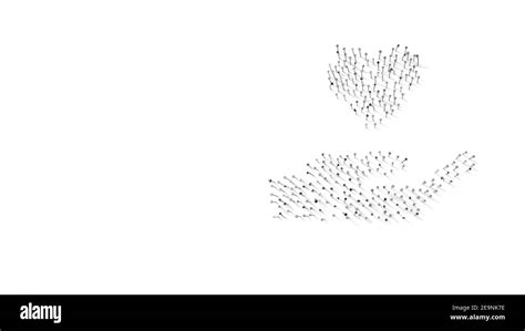 3d Rendering Of Nails In Shape Of Symbol Of Hand Holding Heart With Shadows Isolated On White
