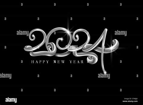 Happy New Year 2024 Banner Silver Luxury Text 2023 Happy Holiday White Gold Festive Numbers