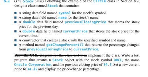 Solved 82 The Stock Class Following The Example Of The