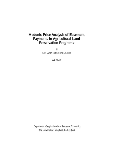Pdf Hedonic Price Analysis Of Easement Payments In Agricultural Land