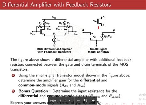 Solved Differential Amplifier With Feedback Resistors Vdd Rout G Vs Mos Differential Amplifier
