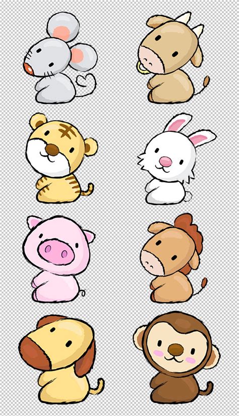 卡通可爱12生肖png素材十二生肖小动物