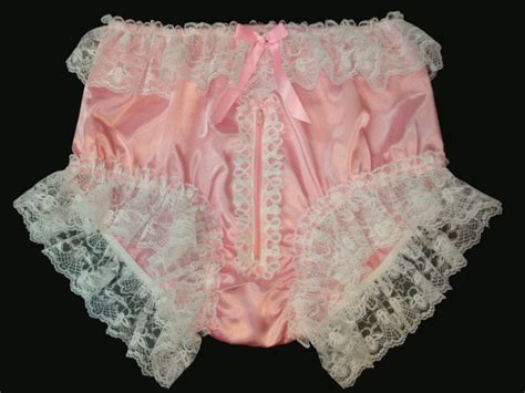 Adult Sissy Handmade Made Frilly Pink Zipper Front Panties Open Crotch