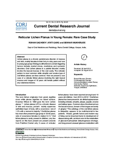 Pdf Reticular Lichen Planus In Young Female Rare Case Study Kriti