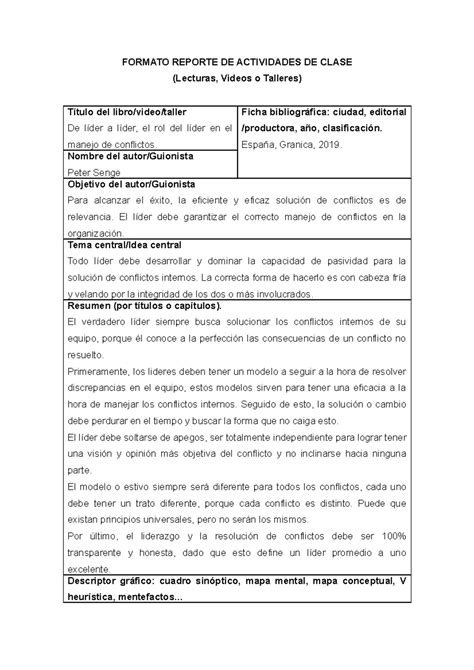 Ficha L10 Asss Formato Reporte De Actividades De Clase Lecturas