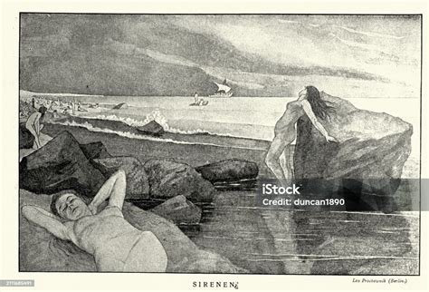 Ilustración De Mitología Griega La Odisea Sirenas Llamando A Odiseo