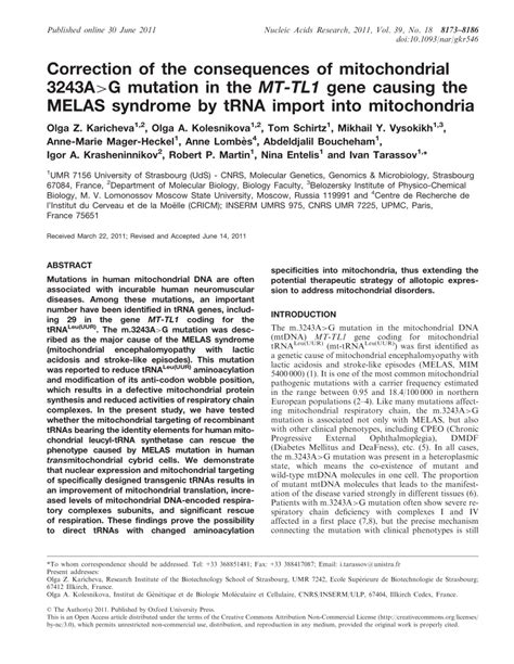 Pdf Nuclear Dna Encoded Trnas Targeted Into Mitochondria Can Rescue A