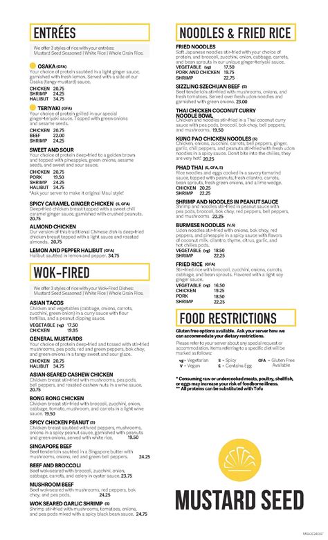 Mustard Seed Food And Drink Menus Mustard Seed