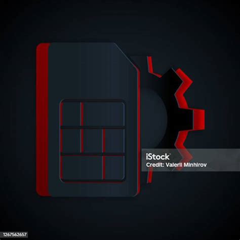 용지 잘라 심 카드 설정 아이콘은 검은 색 배경에 격리 휴대 전화 Sim 카드 칩 모바일 통신 기술 기호 종이 아트 스타일 벡터 3차원 형태에 대한 스톡 벡터 아트 및 기타