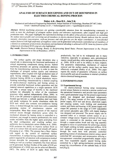 Pdf Analysis Of Surface Roughness And Out Of Roundness In Electro Chemical Honing Process
