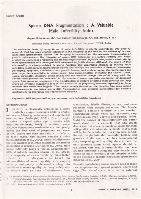 Pdf Sperm Dna Fragmentation A Valuable Male Infertility Index