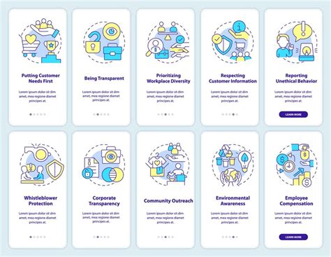 Premium Vector Ethical Standards In Business Onboarding Mobile App Screen Set