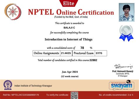 Rc Balaji On Linkedin Twoinarow 3rdsilvercertification Nptel Iot Learning Certification
