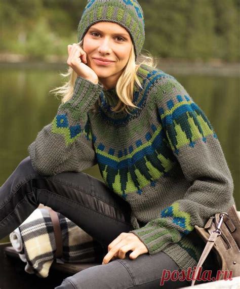 Джемпер с цветной жаккардовой кокеткой схема вязания спицами Вяжем свитера Постила
