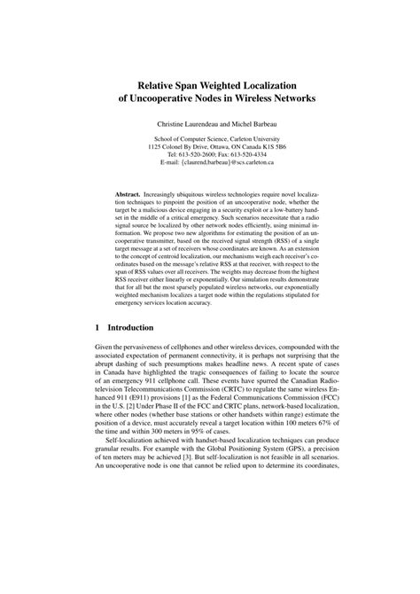 Pdf Relative Span Weighted Localization Of Uncooperative Nodes In Wireless Networks