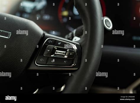 Volume And Audio Control Buttons On The Steering Wheel Car Audio Controls Stock Photo Alamy