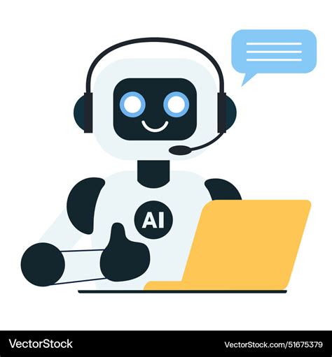 Cute Chat Bot Robot With Yellow Laptop Shows Vector Image