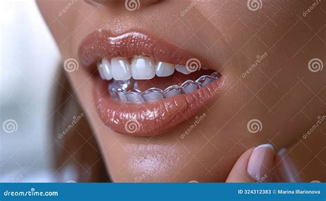 Female Smile Woman Teeth With Aligners Bite Correction Orthodontic Treatment Generative AI