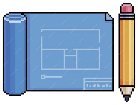 Premium Vector Pixel Art Paper With Architectural Design And Pencil Vector Icon For 8bit Game
