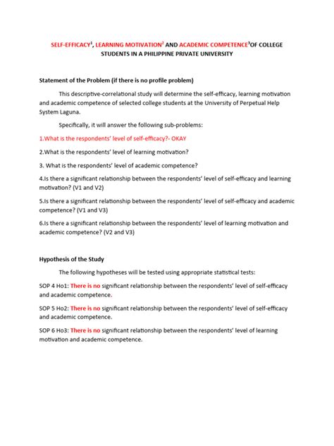 Title Sop Hypothesis And Operational Model Pdf Self Efficacy Hypothesis