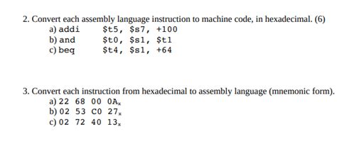 2 Convert Each Assembly Language Instruction To