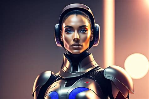 Premium Ai Image A Woman With A Robot Head And A Blue Head