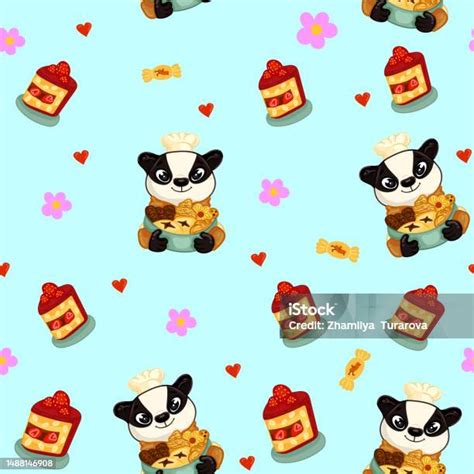 과자 패스트리 및 딸기가 있는 벡터 원활한 패턴입니다 컵받침에 케이크와 비스킷 부스러기가 있는 쿠키 크루아상 초콜릿 머핀이