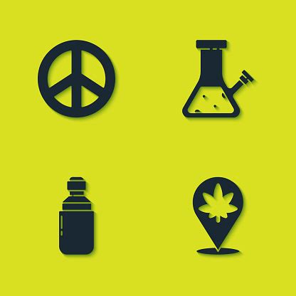 평화 위치 및 마리화나 마리화나 또는 대마초 올리브 오일 및 흡연 아이콘을위한 유리 봉을 설정하십시오 벡터 건강 진단에 대한 스톡 벡터 아트 및 기타 이미지 Istock