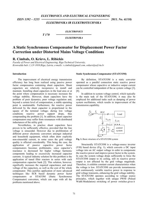 Pdf A Static Synchronous Compensator For Displacement Power Factor Correction Under Distorted