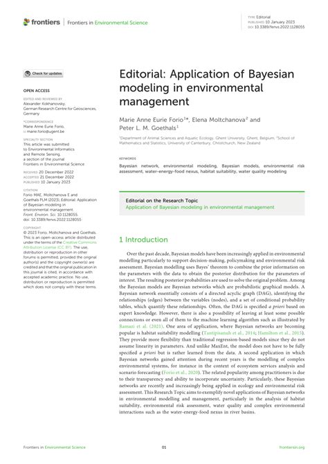 Pdf Editorial Application Of Bayesian Modeling In Environmental