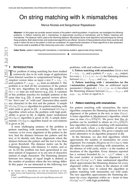 Pdf On String Matching With Mismatches