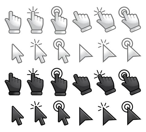 Computer Mouse Click Cursor Gray Arrow Icons Set And Loading Icons