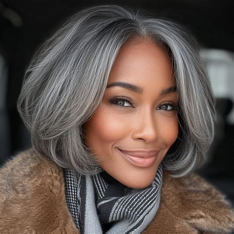 Classic Womens Hairstyle Salt And Pepper Straight Bob Real Human Hair