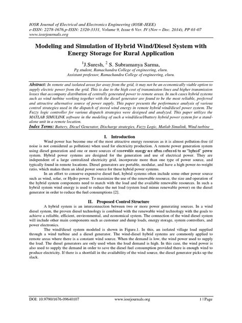 modeling and simulation of hybrid wind diesel system with energy