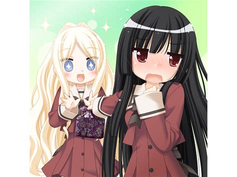 Safebooru 2girls Black Hair Blonde Hair Blue Eyes Blush Brown Eyes