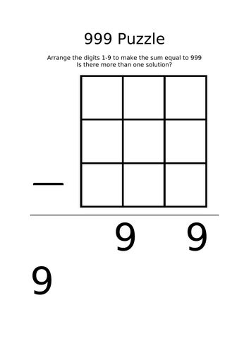 3 Digit Sum Puzzles Teaching Resources