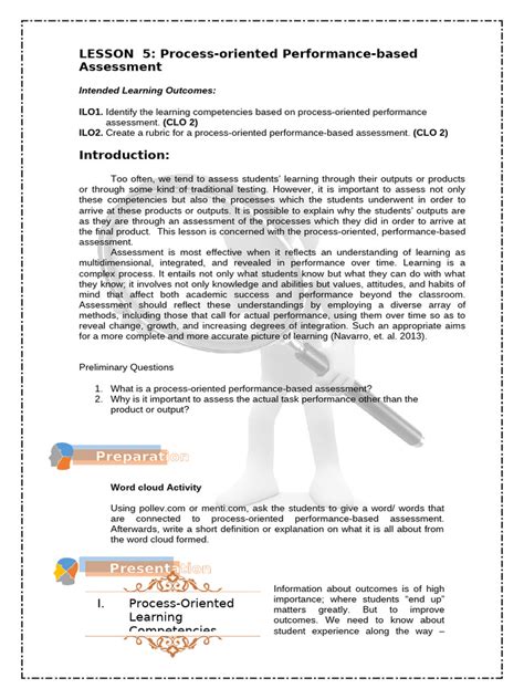 Lesson 5 Process Oriented Performance Based Mlcarreon Pdf Rubric