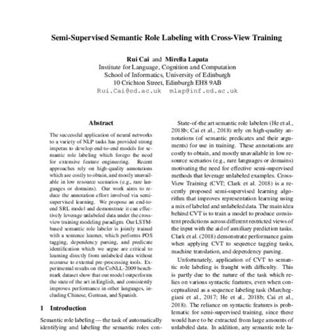 Semi Supervised Semantic Role Labeling With Cross View Training Acl Anthology