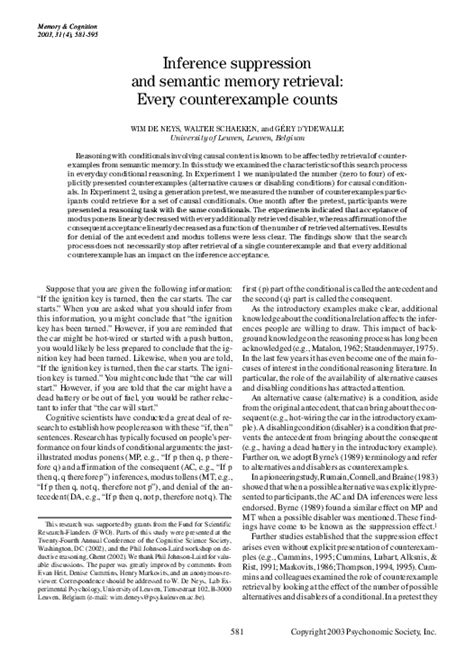 Pdf Inference Suppression And Semantic Memory Retrieval Every Counterexample Counts